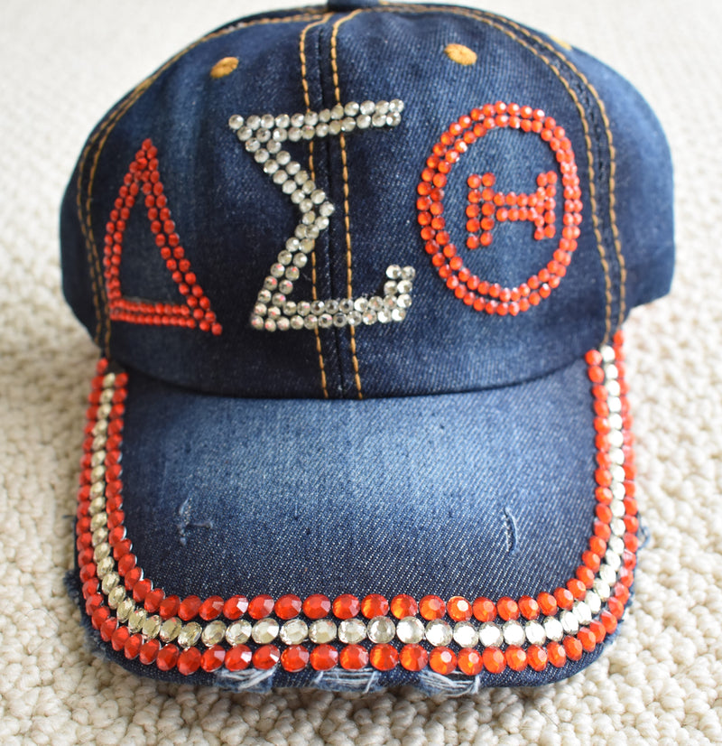 DST Distressed Demin Bling Cap – J Mar Greek Life